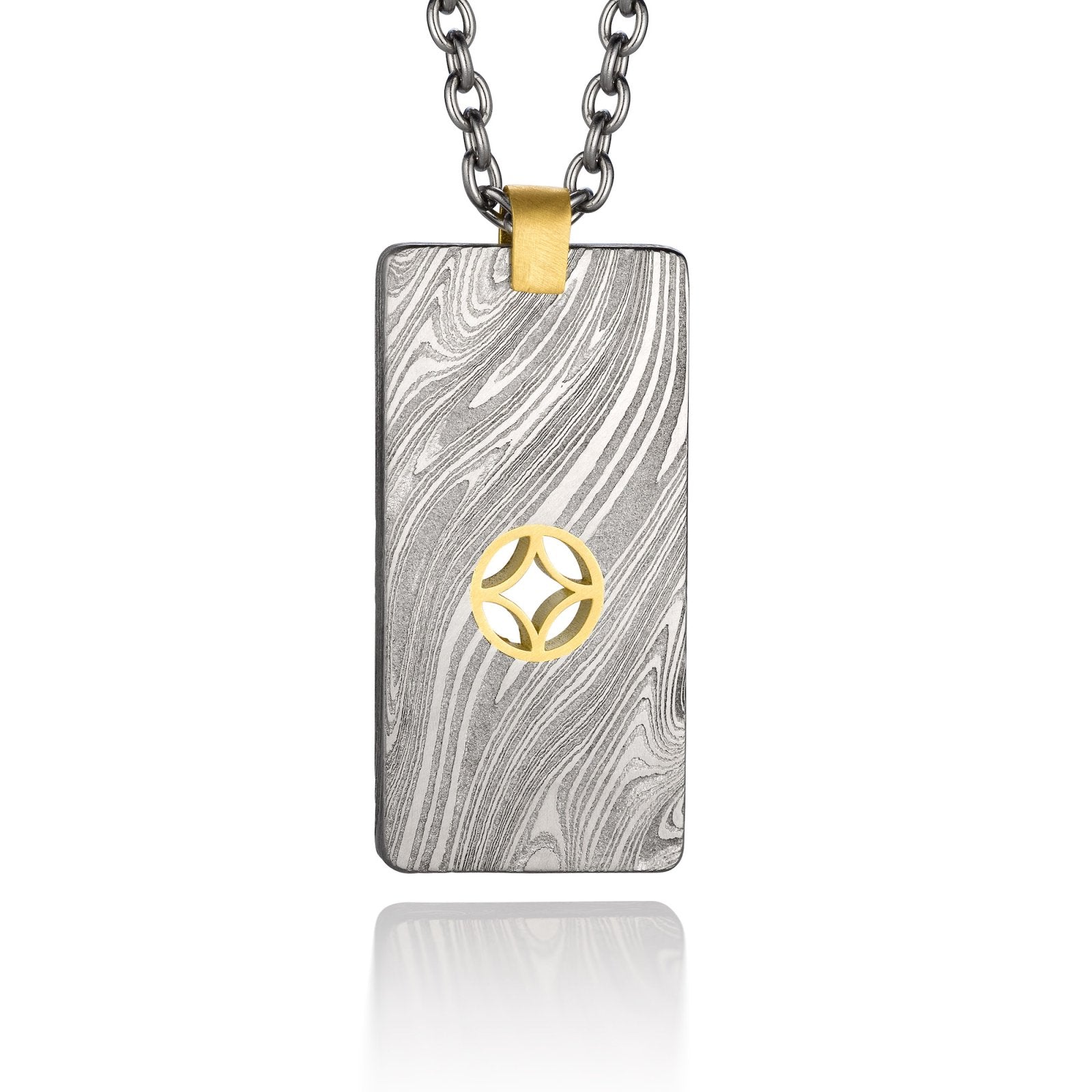 Damascus Dog Tag with Gold Inlay, Quartered Circle – Pauls Jewelers